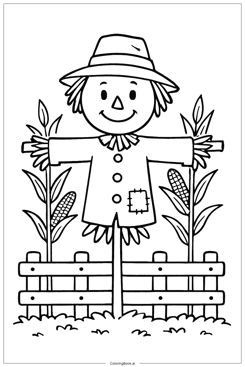 Happy Scarecrow Fall Coloring Page (Free PDF&PNG Printable)
