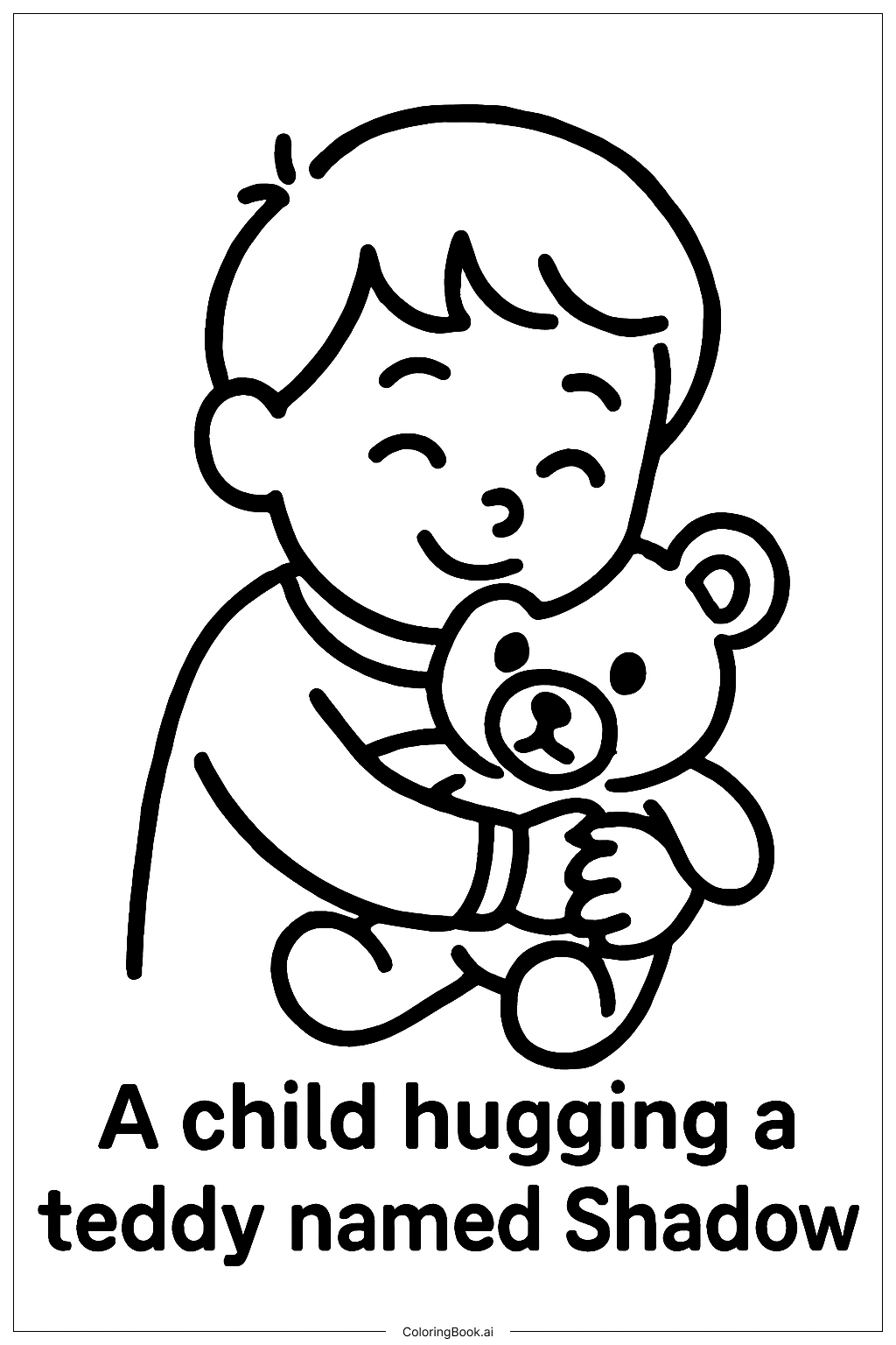 Shadow Teddy Hug 填色頁（免費 PDF&PNG 可列印）