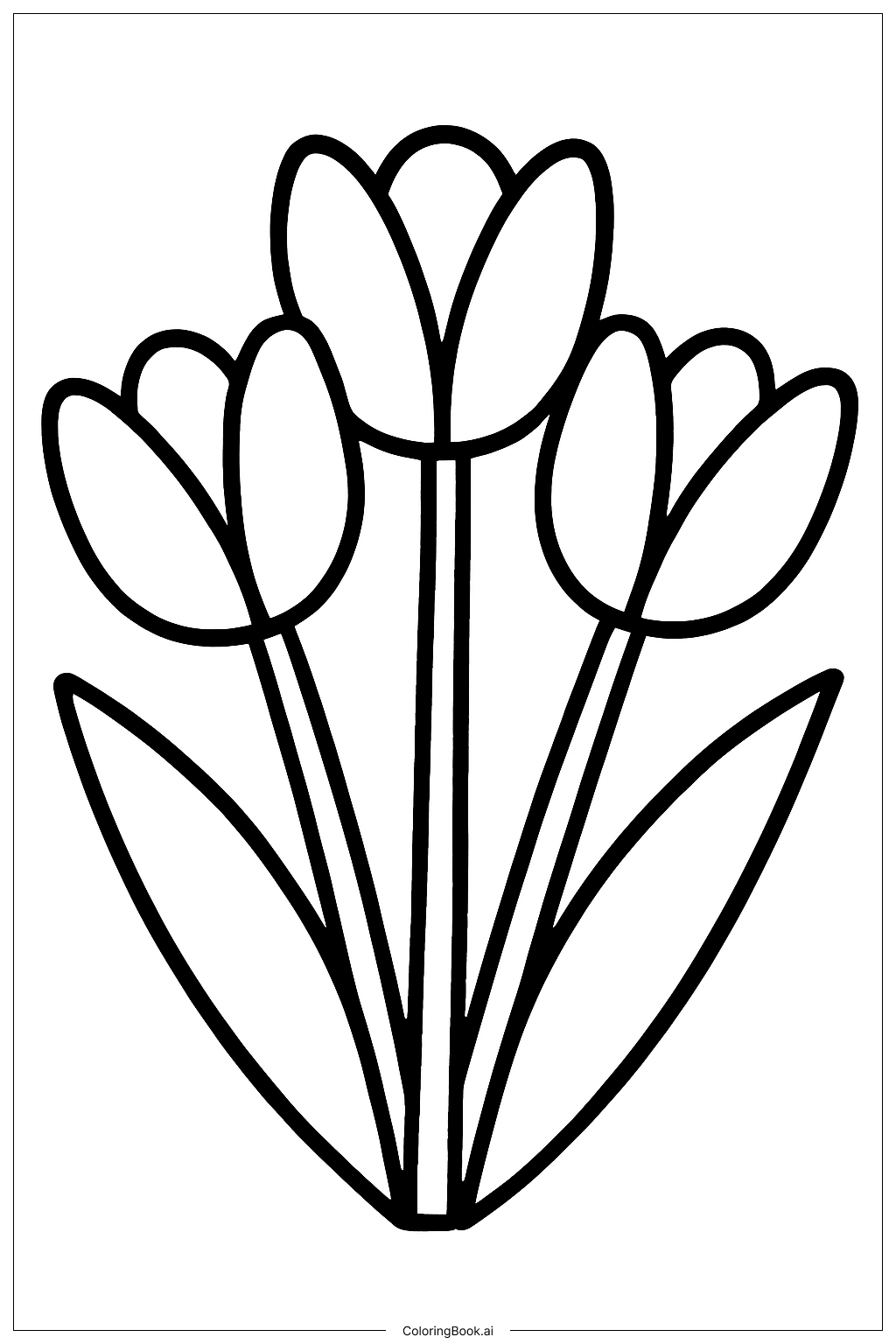 Simple Tulip Bunch Coloring Page (Free PDF&PNG Printable)