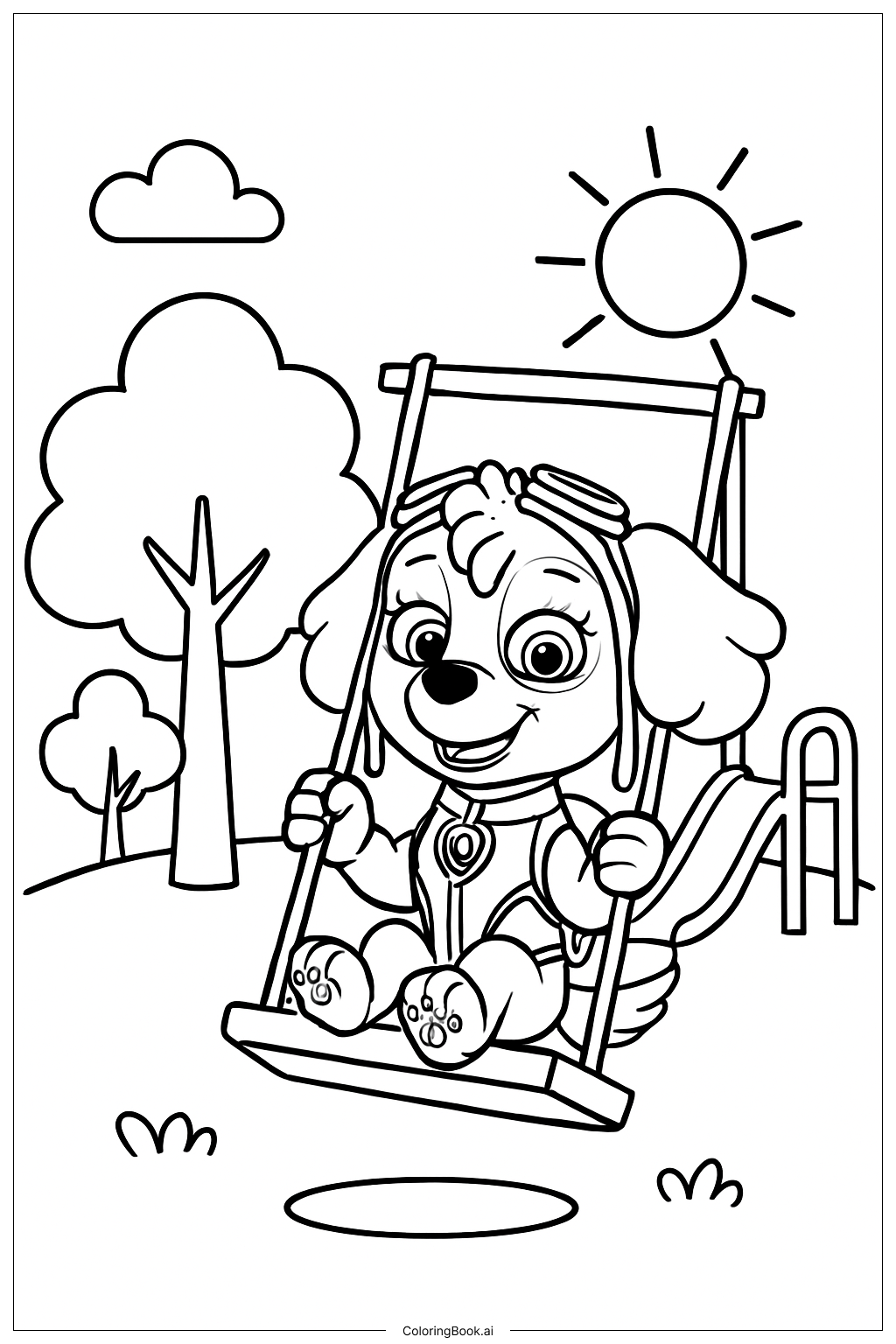 Skye Paw Patrol At Park Coloring Page (Free PDF&PNG Printable)