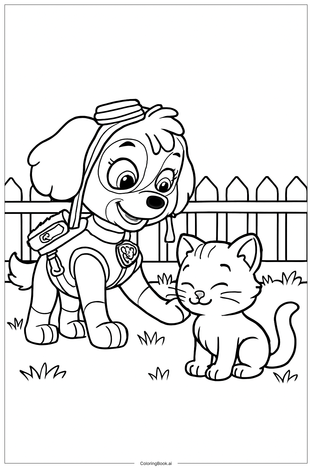 Skye Paw Patrol Helping Kitten Coloring Page (Free PDF&PNG Printable)