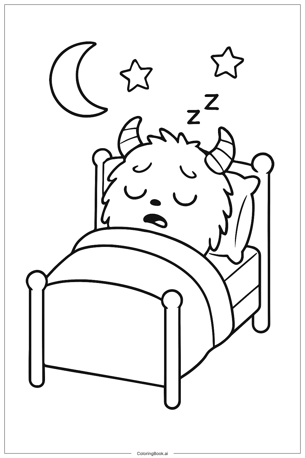 Sleepy Monster Bedtime Coloring Page (Free PDF&PNG Printable)