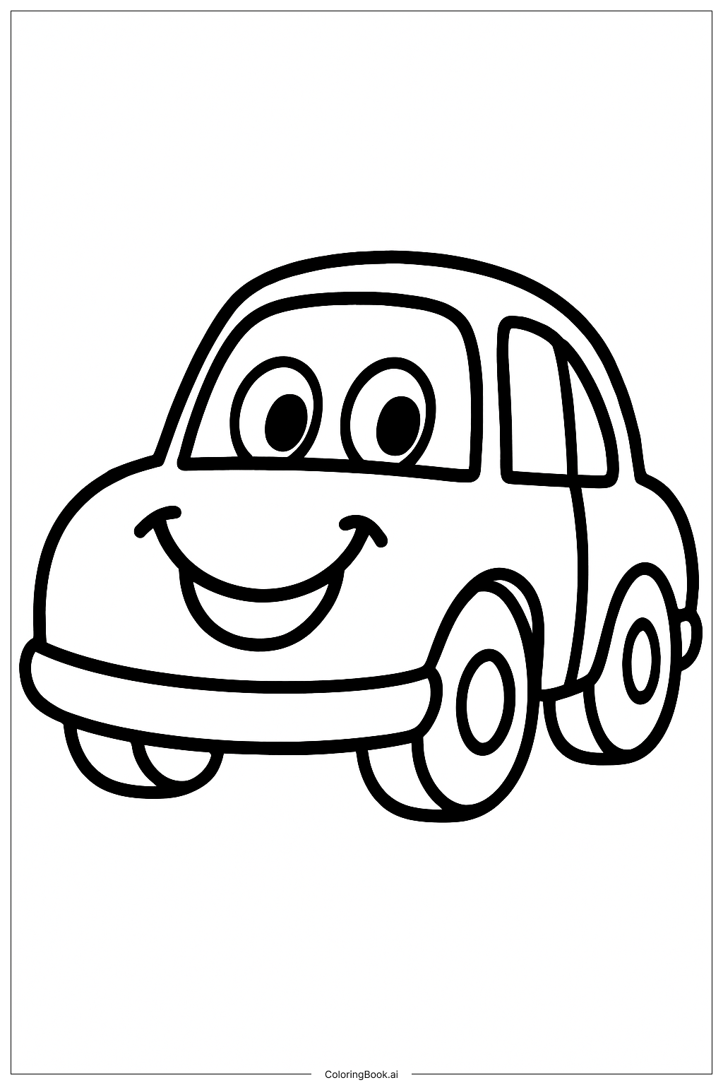 Smiling Cartoon Car Coloring Page (Free PDF&PNG Printable)