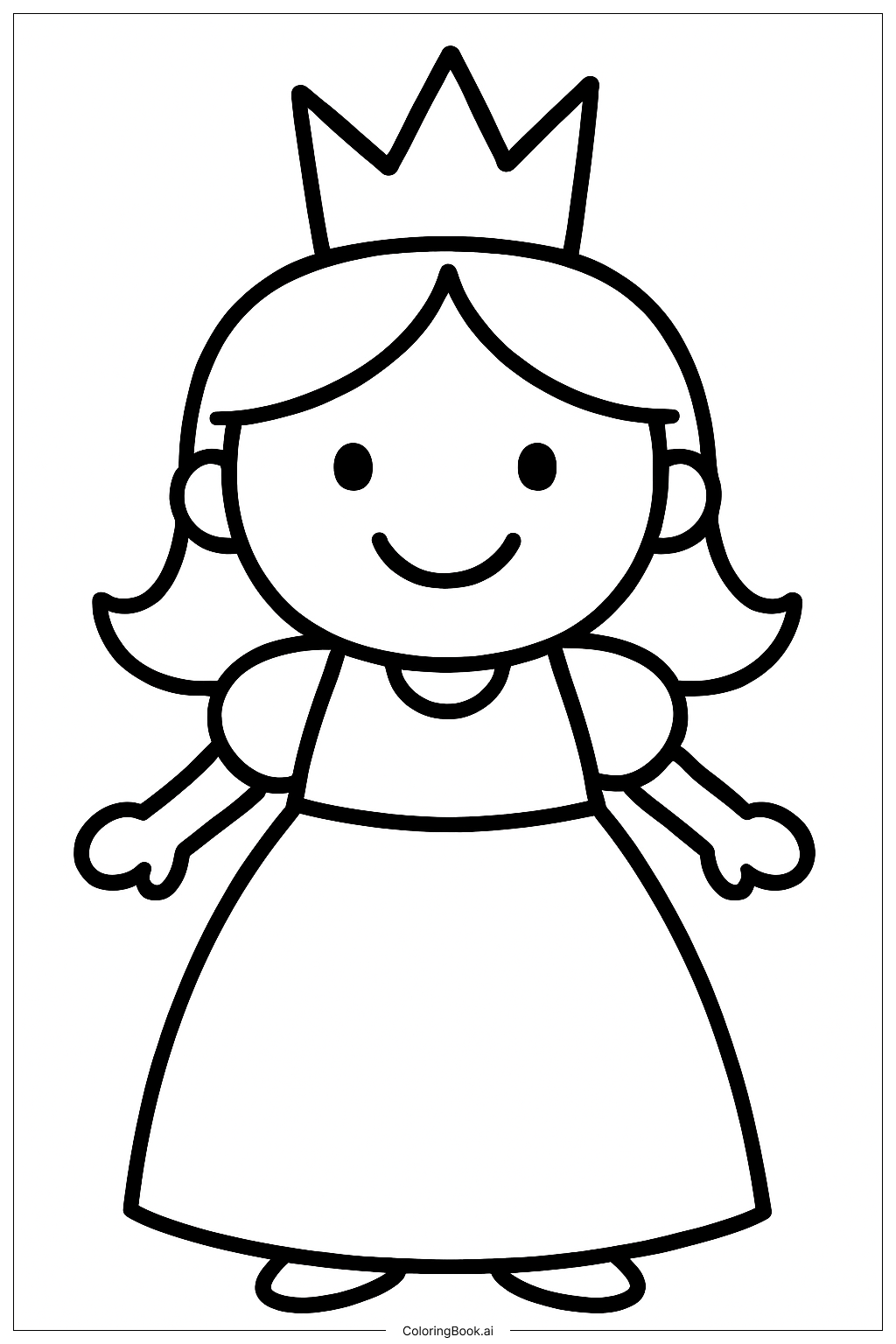 Smiling Little Princess Coloring Page (Free PDF&PNG Printable)