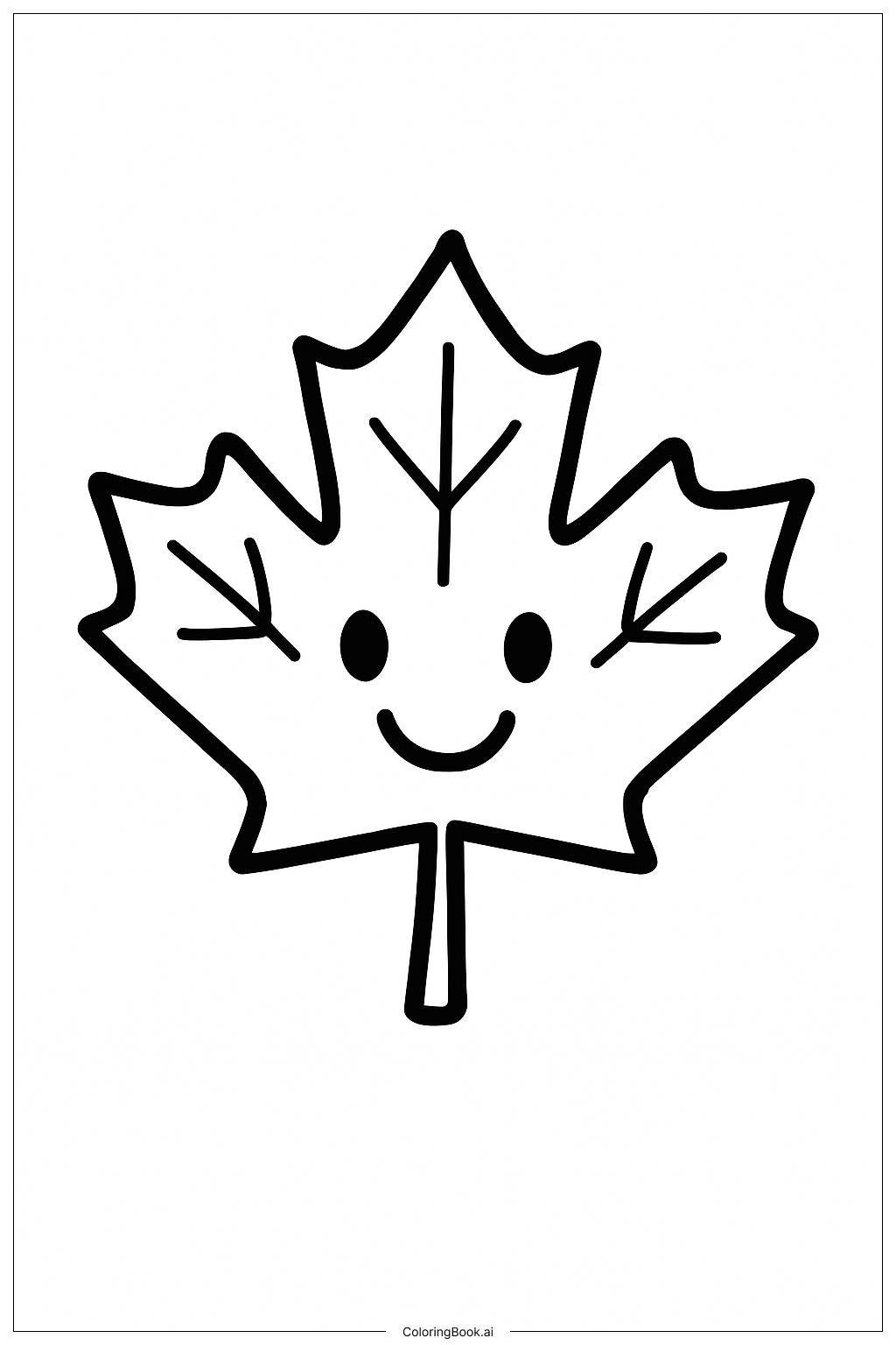 Smiling Maple Leaf Fall Coloring Page (Free PDF&PNG Printable)