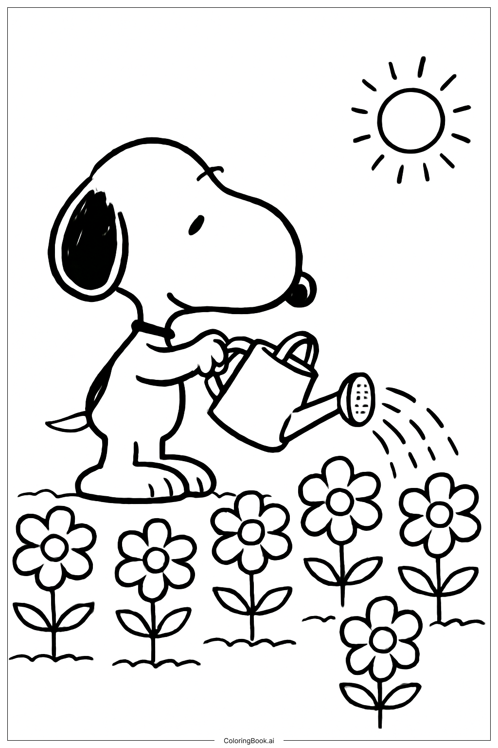 Snoopy Gardening Coloring Page (Free PDF&PNG Printable)