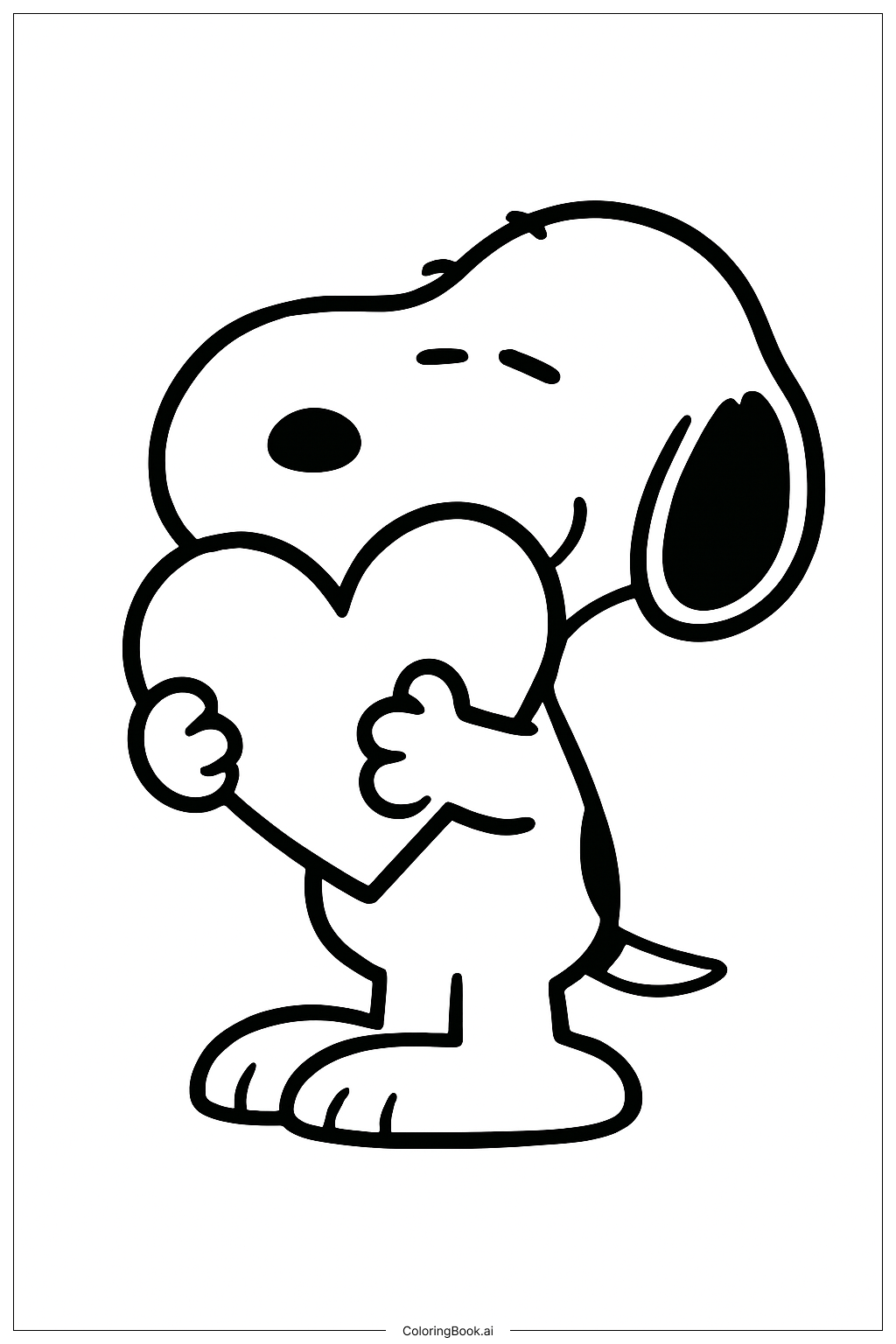 Snoopy Holding Heart Coloring Page (Free PDF&PNG Printable)