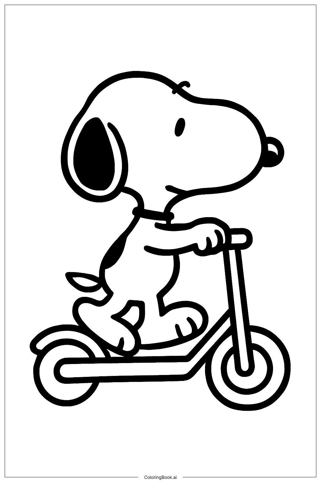 Snoopy On Scooter Coloring Page (Free PDF&PNG Printable)