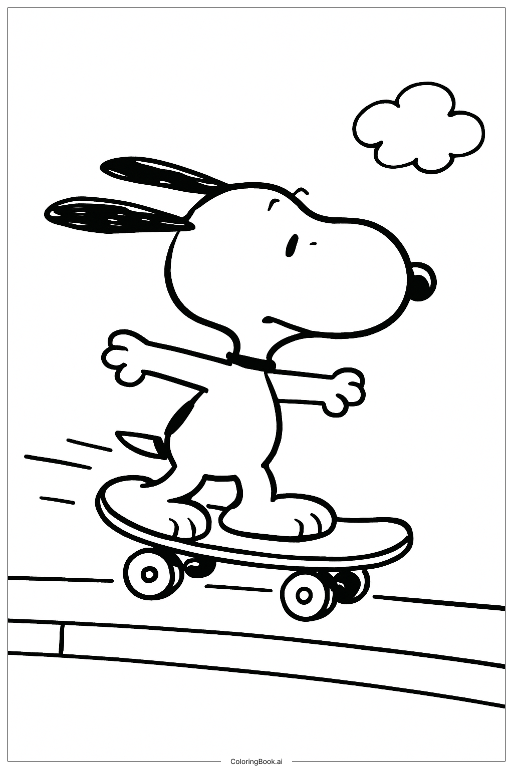 Snoopy On Skateboard Coloring Page (Free PDF&PNG Printable)
