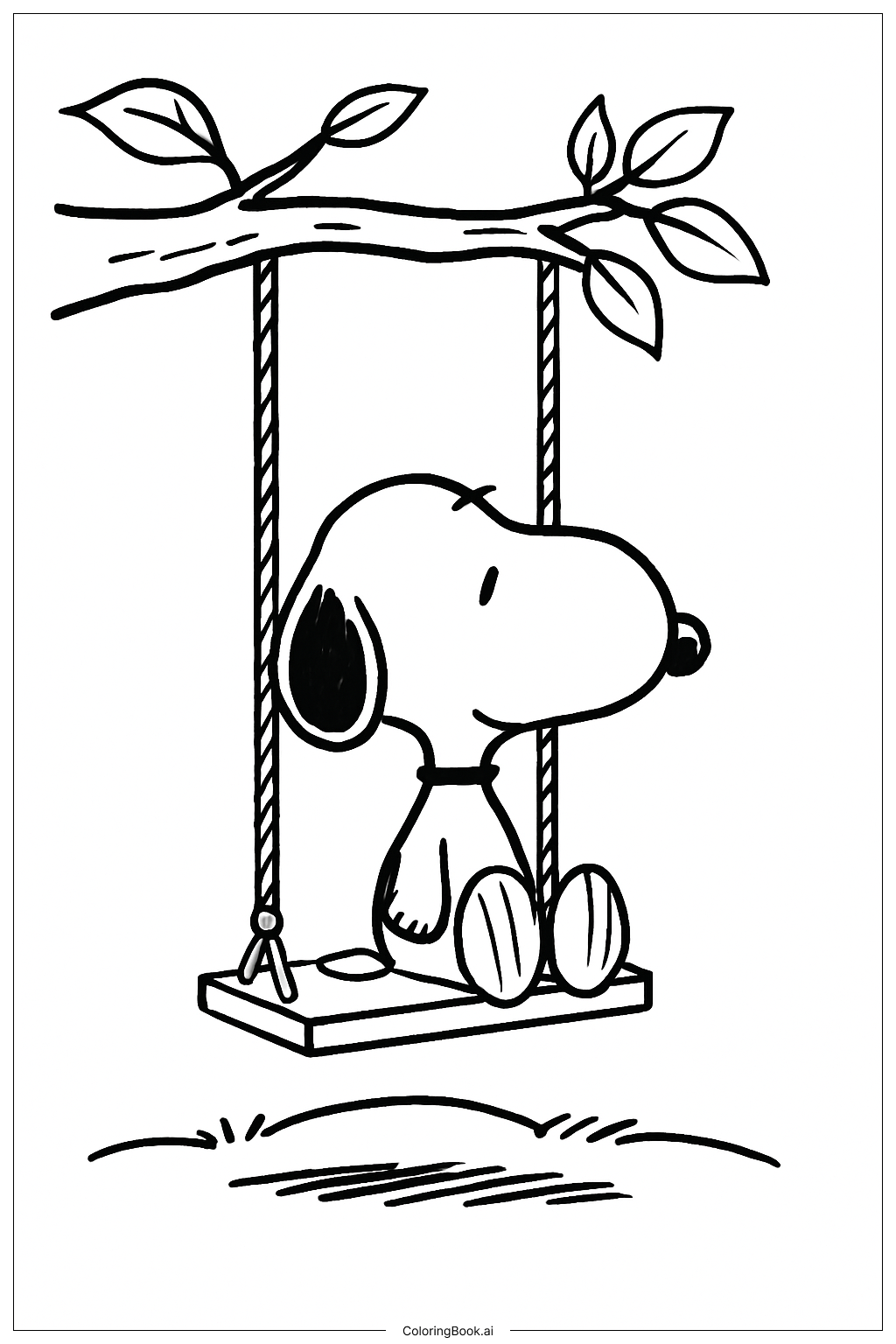 Snoopy On Swing Coloring Page (Free PDF&PNG Printable)