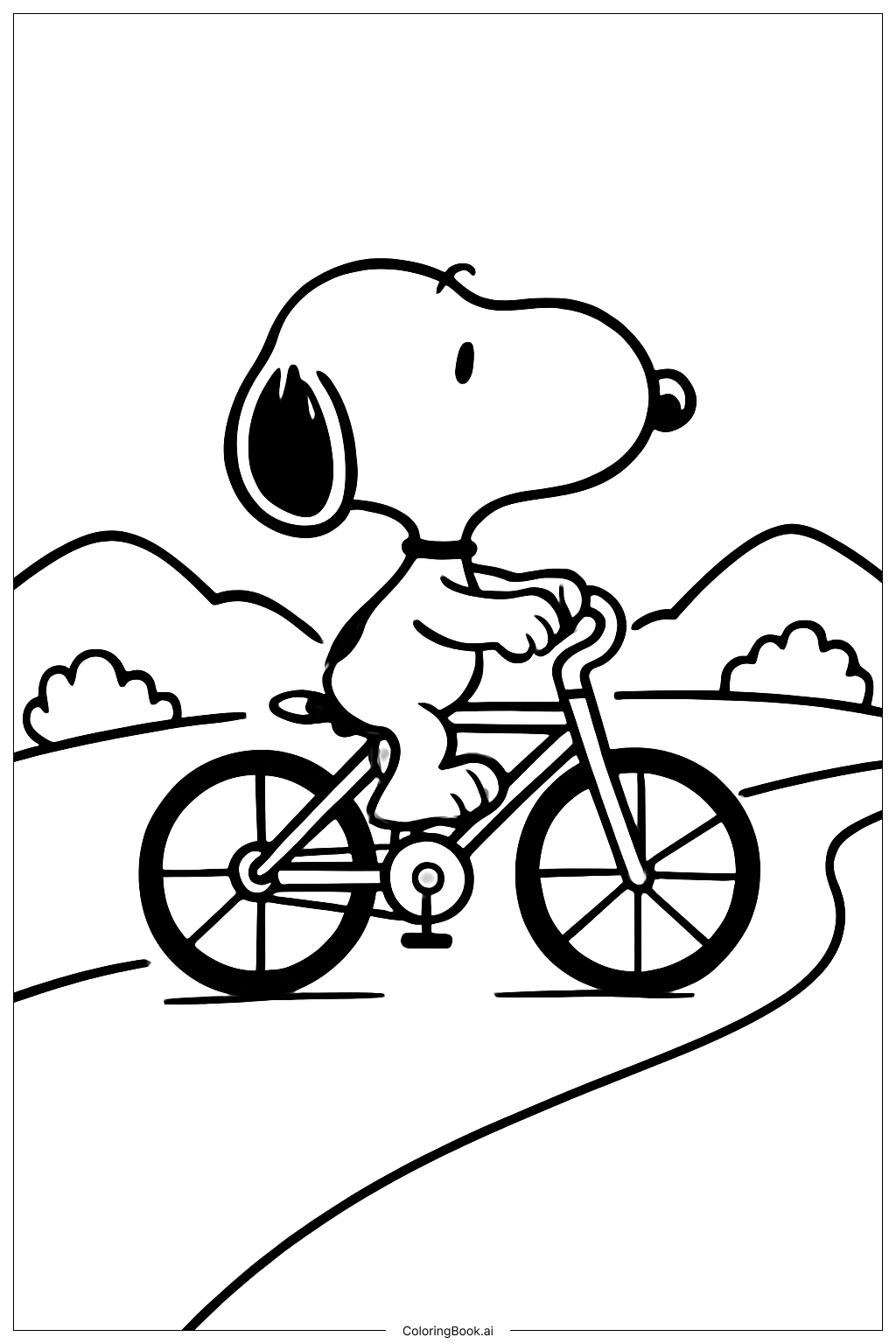 Snoopy Riding Bike Coloring Page (Free PDF&PNG Printable)
