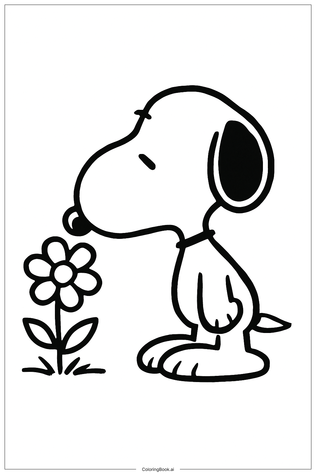 Snoopy Smelling Flower Coloring Page (Free PDF&PNG Printable)