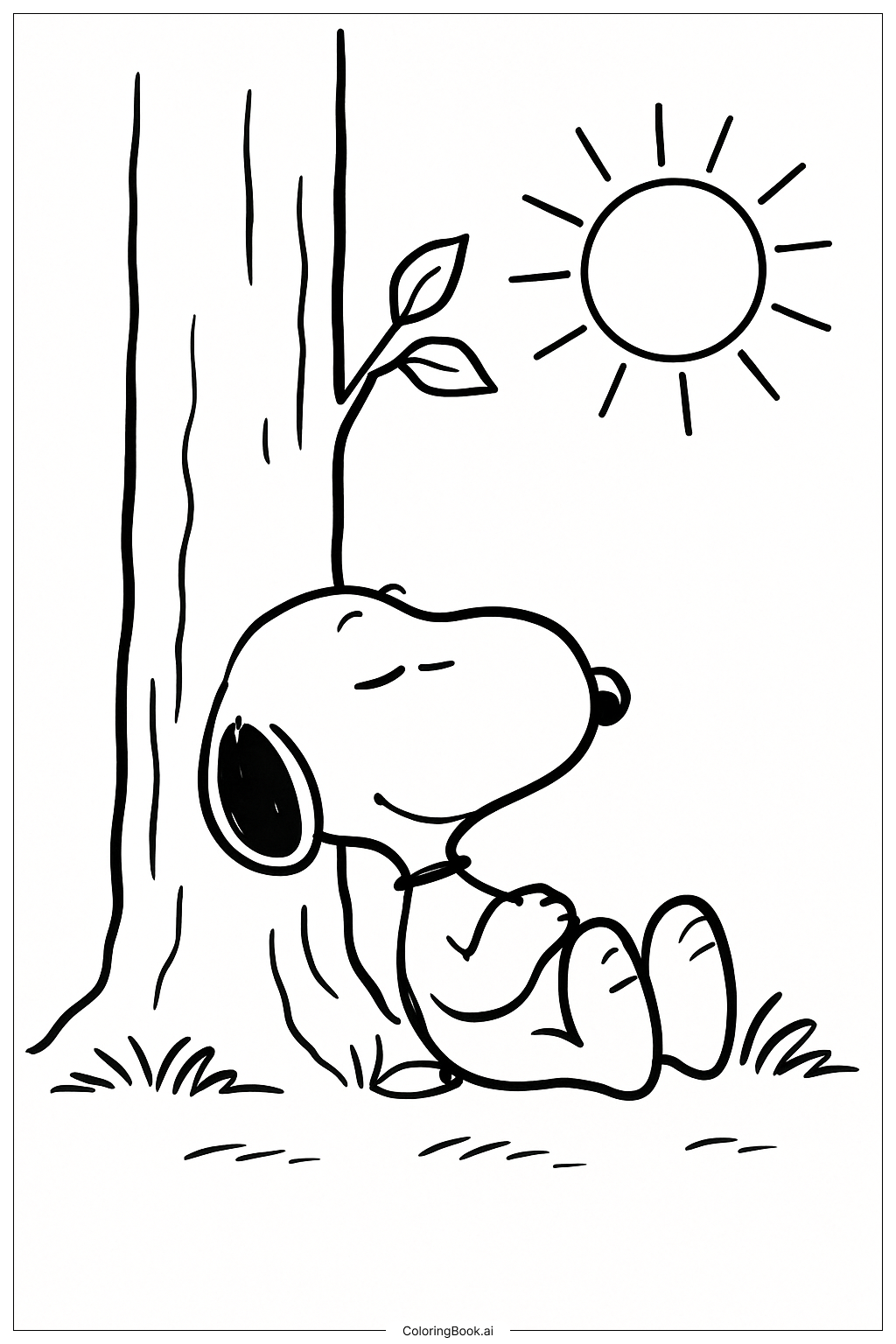 Snoopy Under Tree Coloring Page (Free PDF&PNG Printable)