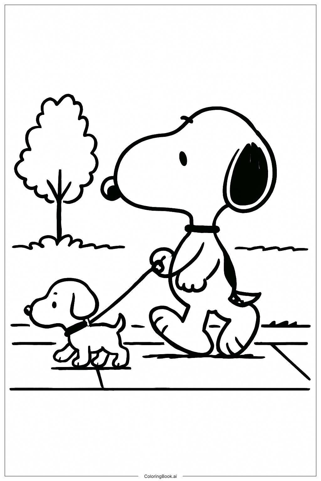 Snoopy Walking Puppy Coloring Page (Free PDF&PNG Printable)