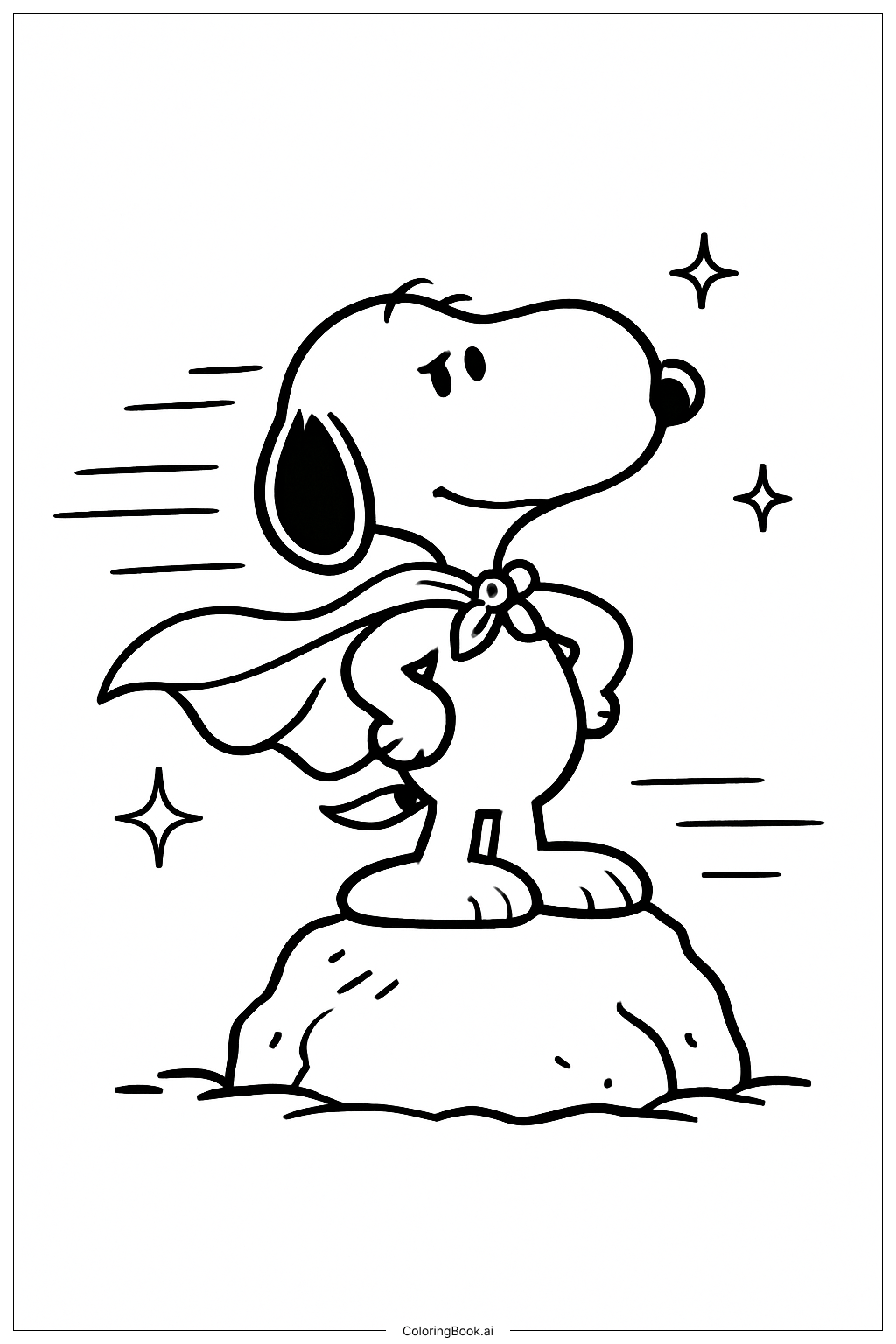 Snoopy Wearing Cape Coloring Page (Free PDF&PNG Printable)