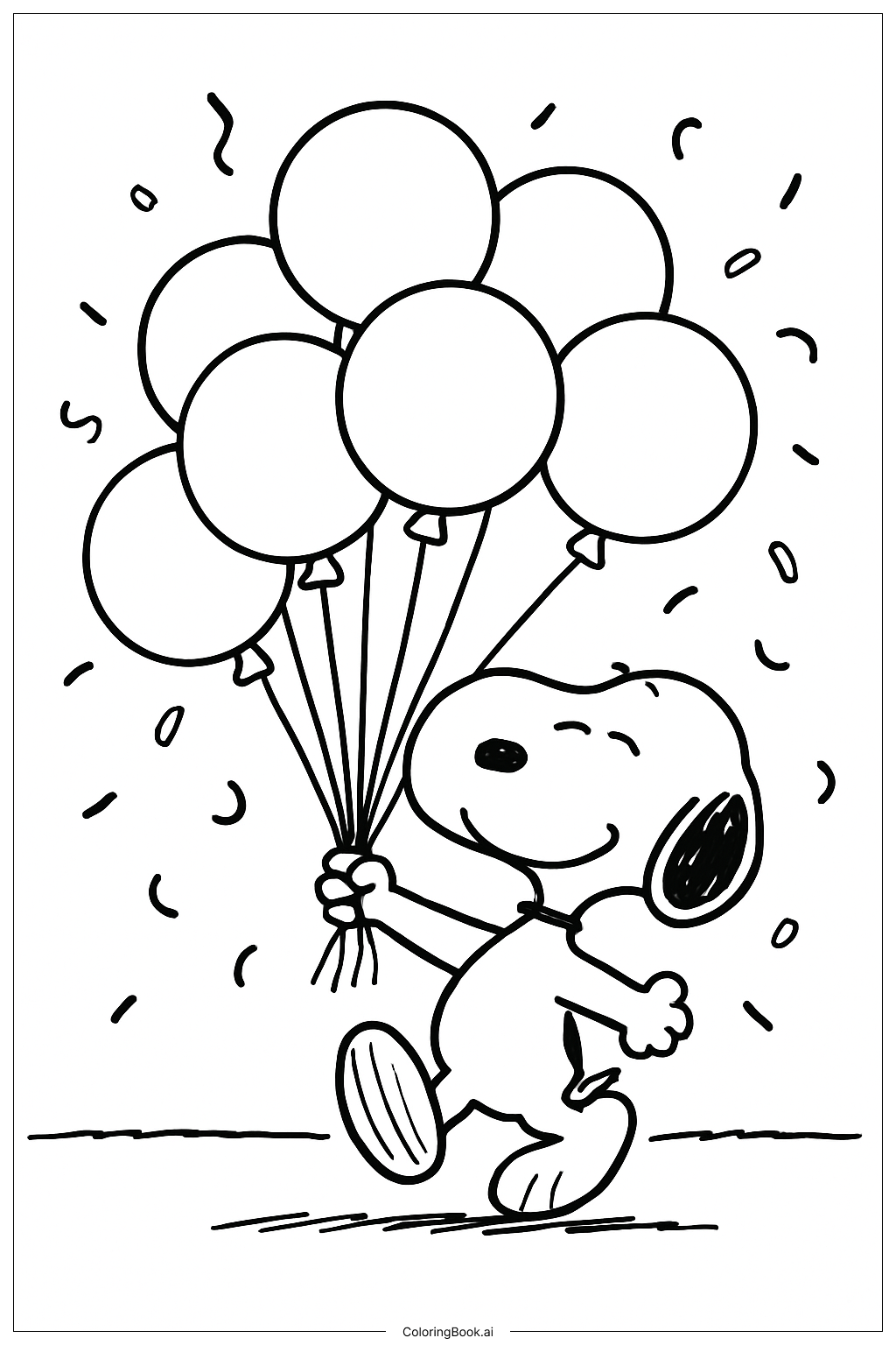 Snoopy With Balloons Coloring Page (Free PDF&PNG Printable)