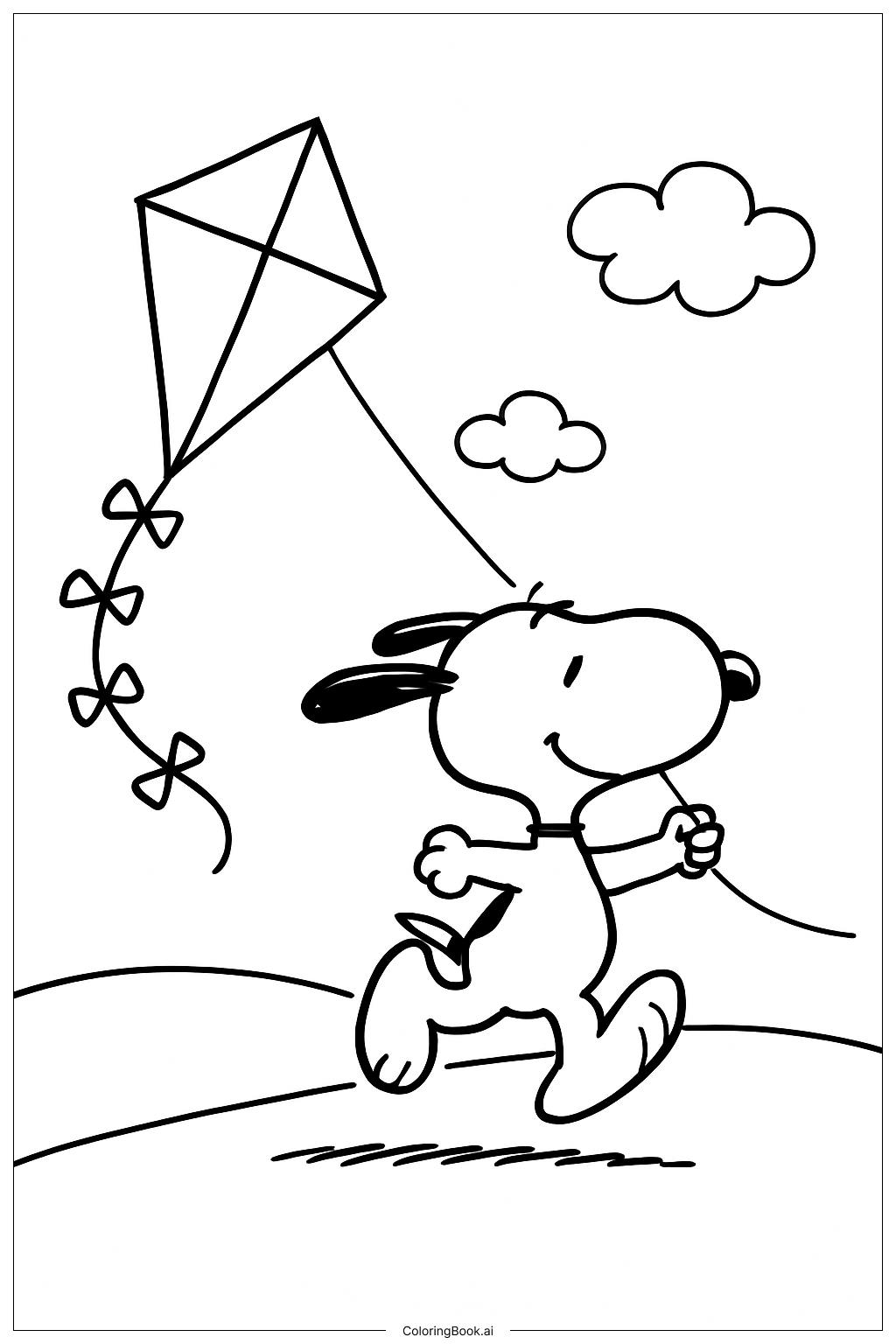 Page de coloriage Snoopy avec cerf-volant (PDF & PNG imprimables ...