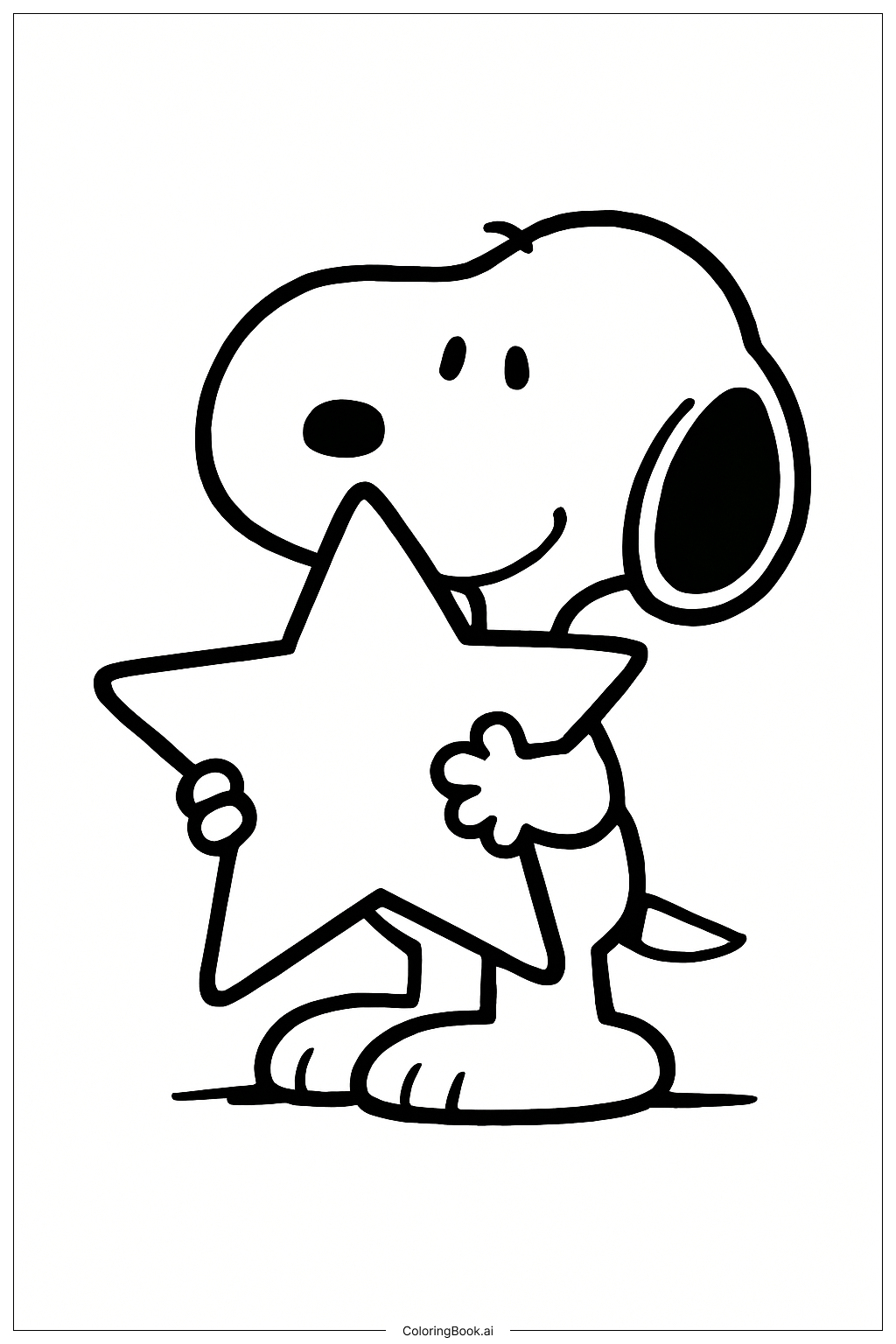 Snoopy With Star Coloring Page (Free PDF&PNG Printable)