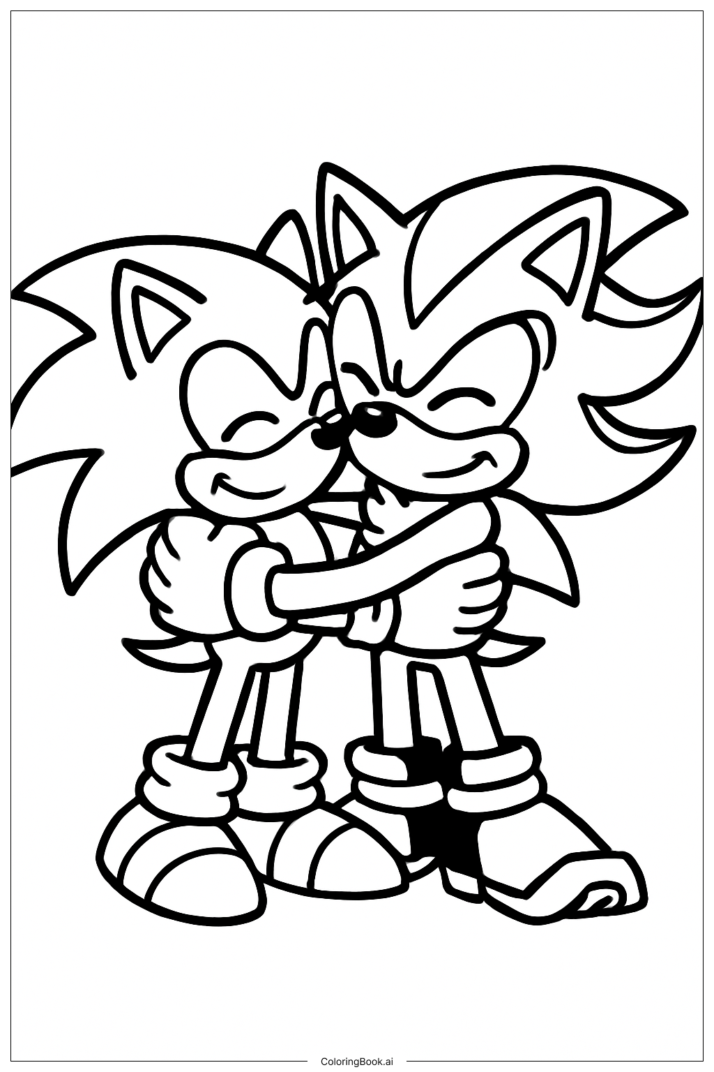 Sonic and Shadow Big Hug Coloring Page (Free PDF&PNG Printable)