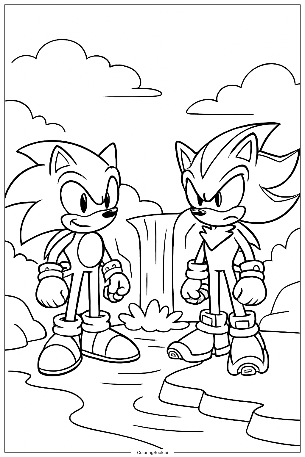 Sonic and Shadow Near Waterfall Scene Coloring Page (Free PDF&PNG ...