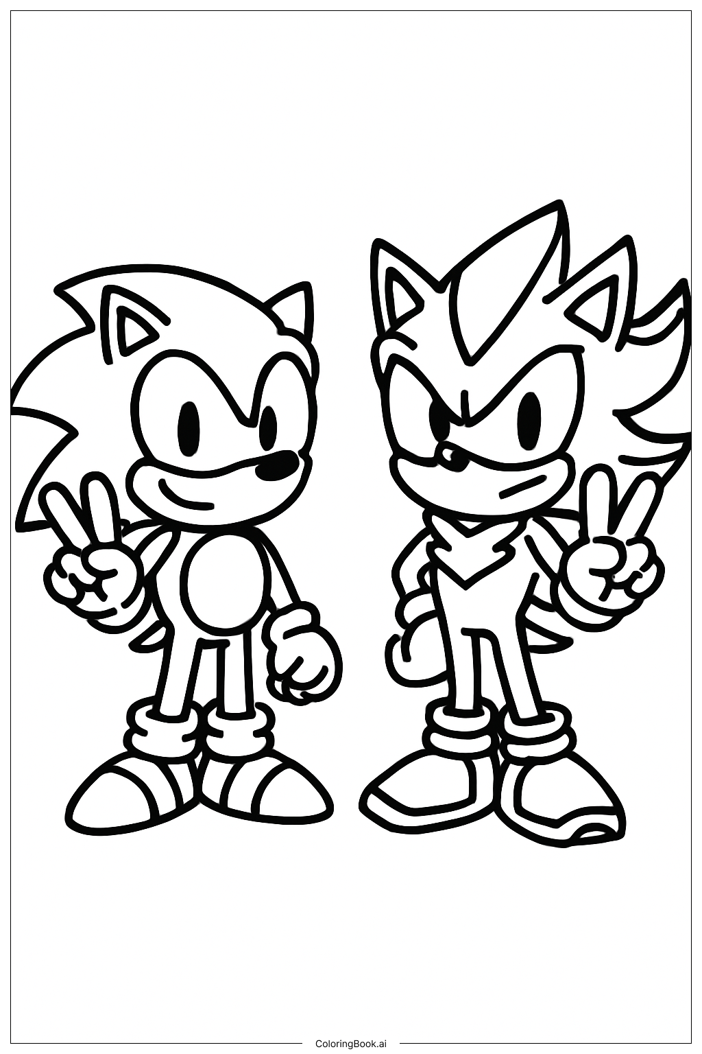 Sonic and Shadow Peace Sign Coloring Page (Free PDF&PNG Printable)