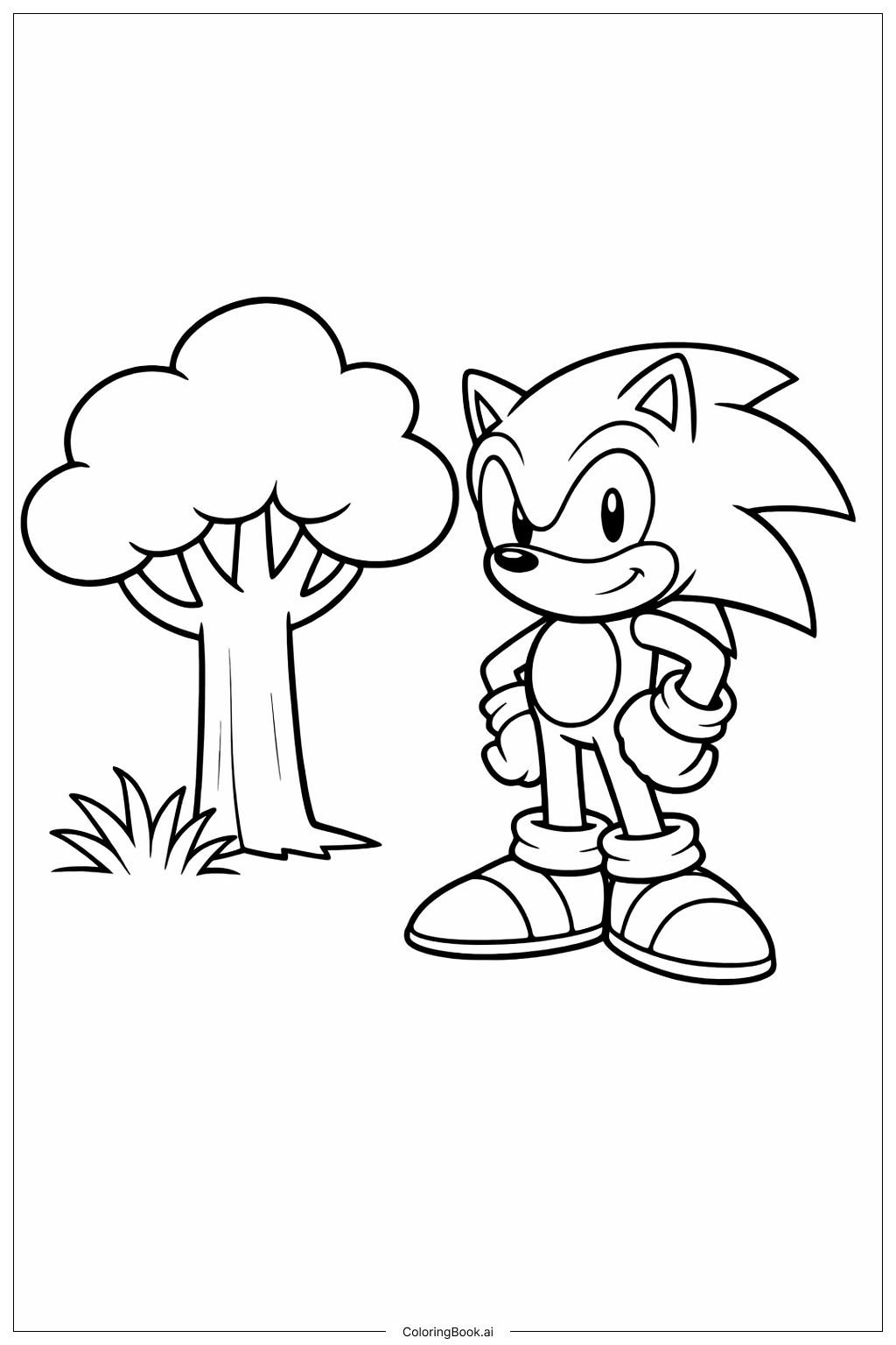 Sonic The Hedgehog Next To Tree Coloring Page (Free PDF&PNG Printable)