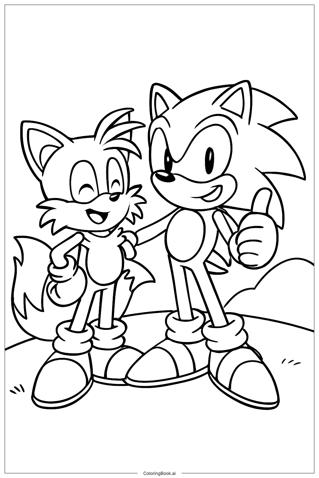 Sonic The Hedgehog With Smiling Tails Coloring Page (Free PDF&PNG ...