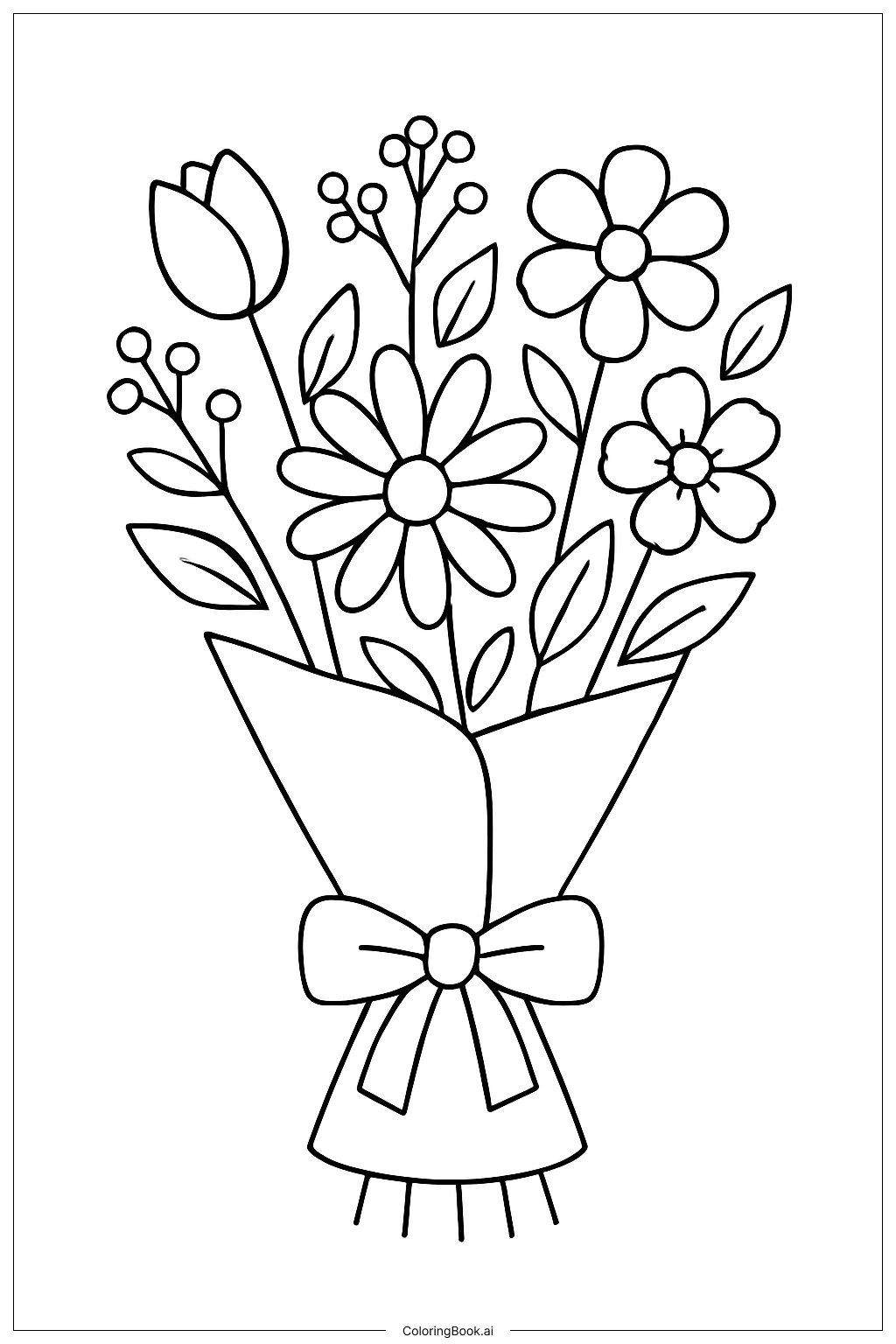 Spring Bouquet Wrap Coloring Page (Free PDF&PNG Printable)