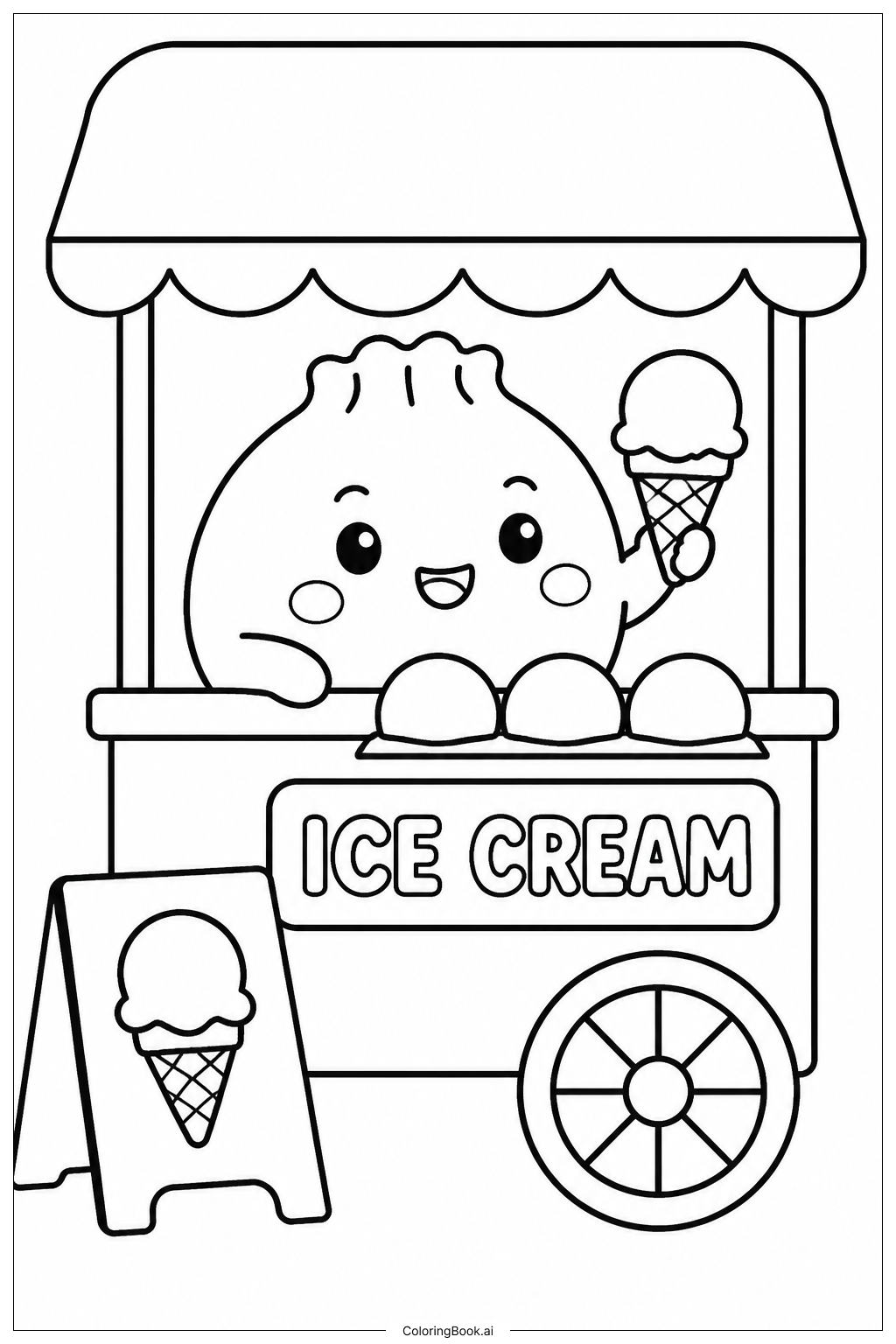 Page de coloriage Squishy Dumpling Ice Cream Cart (PDF & PNG ...