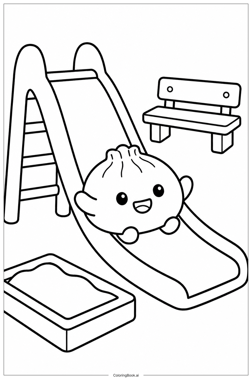Squishy Dumpling Playground Slide 塗り絵ページ（無料のPDF＆PNGプリント）