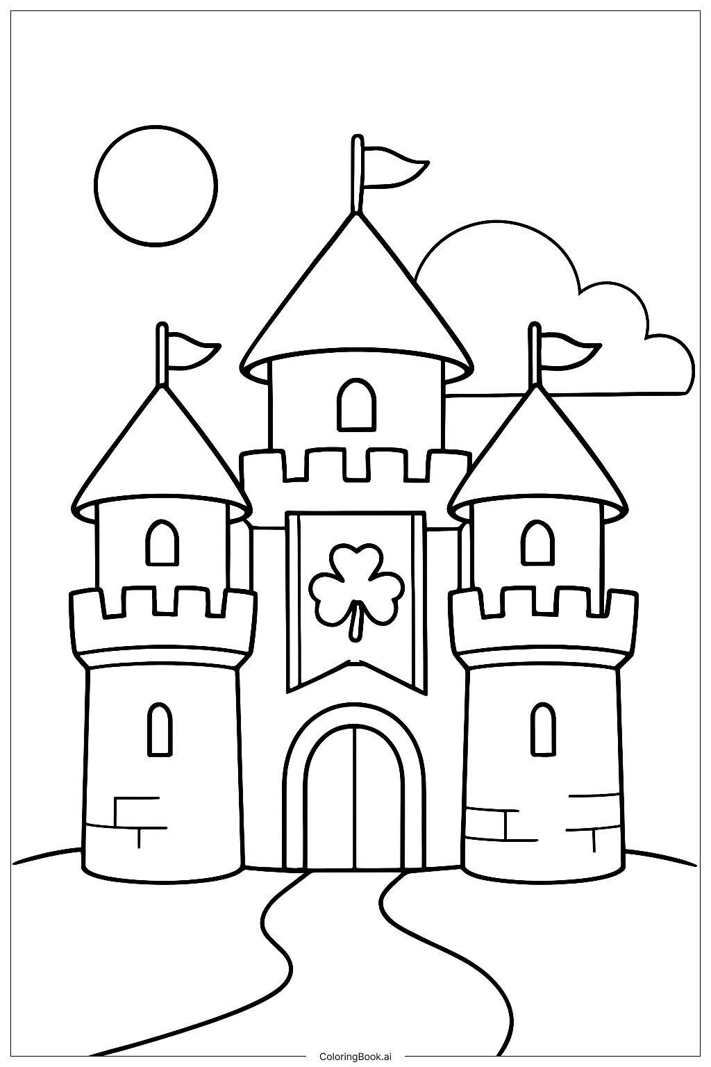 St Patrick's Day Castle with Banner Coloring Page (Free PDF&PNG Printable)