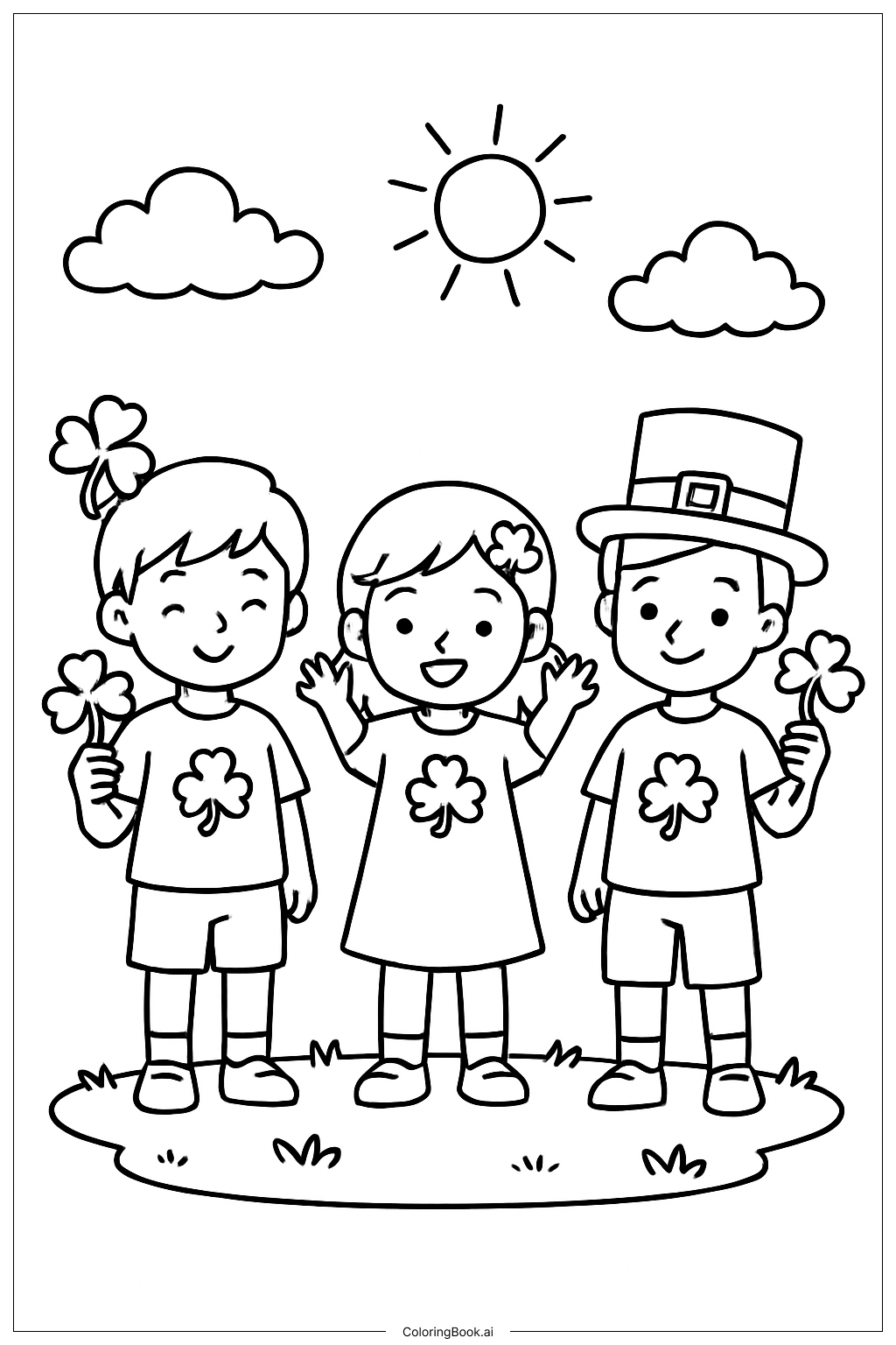 Page de coloriage Enfants célébrant la Saint-Patrick en vert (PDF & PNG ...