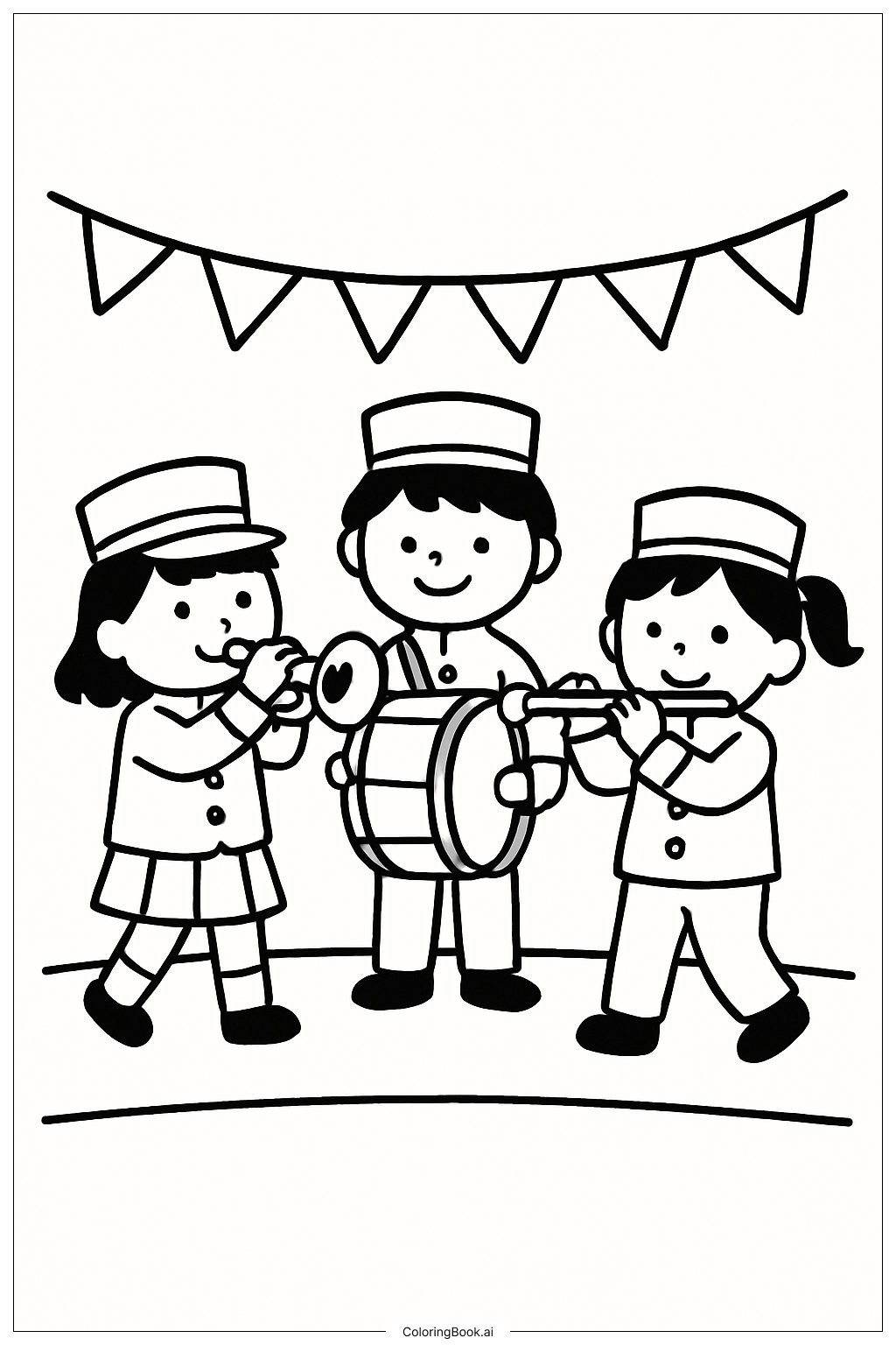 St Patrick's Day Marching Band Kids Coloring Page (Free PDF&PNG Printable)