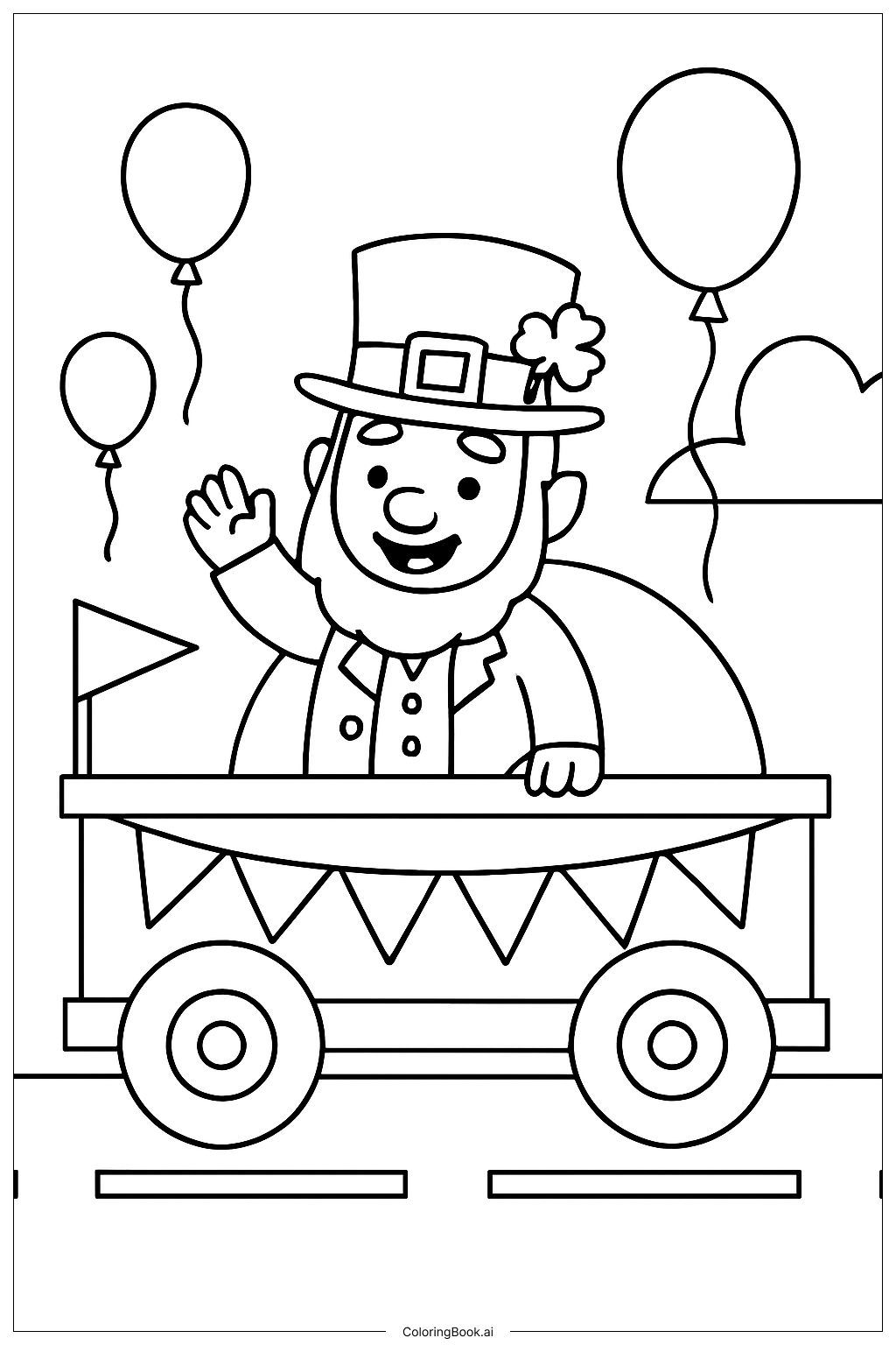St Patrick's Day Parade Float Scene Coloring Page (Free PDF&PNG Printable)