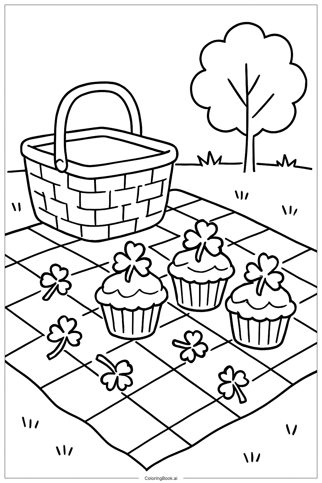 St Patrick's Day Picnic with Shamrocks Coloring Page (Free PDF&PNG ...