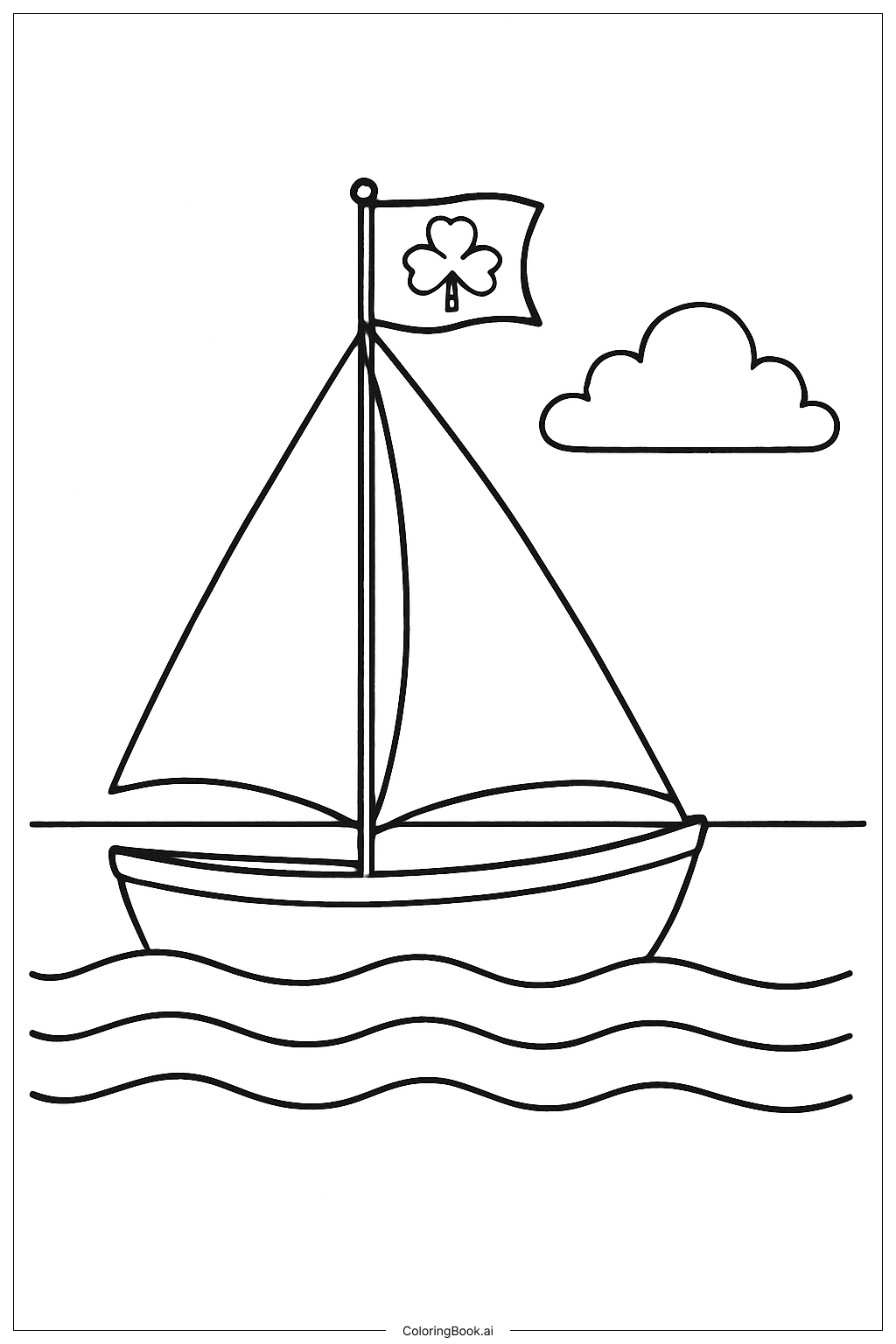 Trang Tô Màu Thuyền buồm ngày St Patrick với cờ ba lá (Có thể In Miễn ...