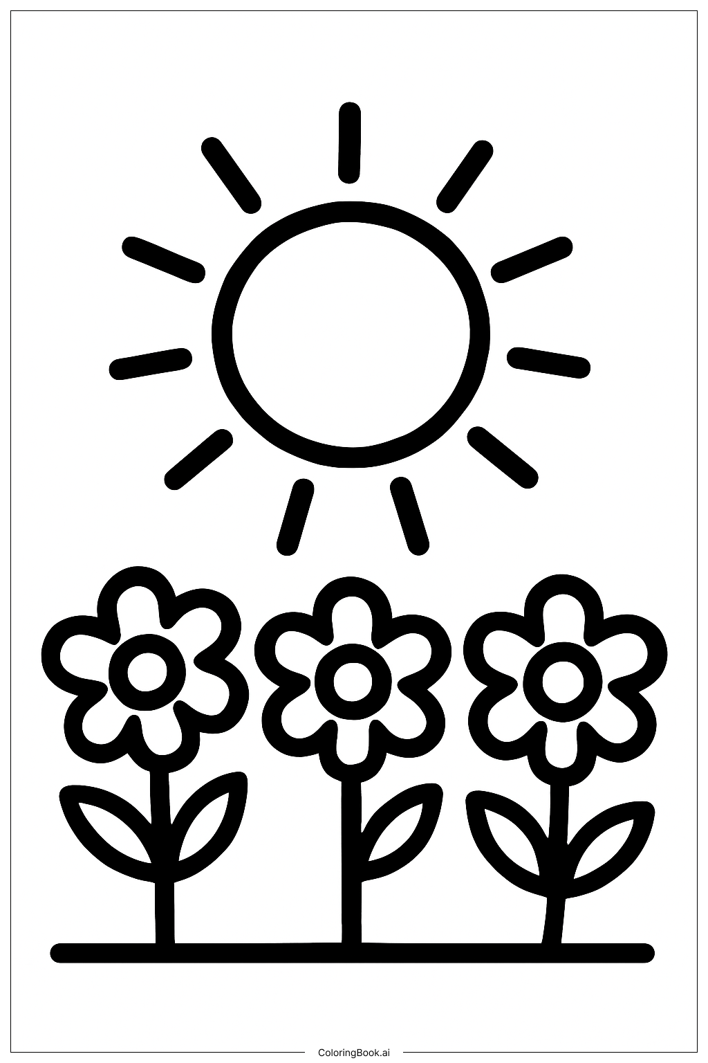 Sun And Flowers Coloring Page (Free PDF&PNG Printable)