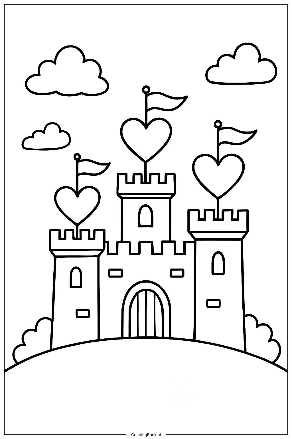 Página de Colorir Castelo em Forma de Coração para o Dia dos Namorados ...