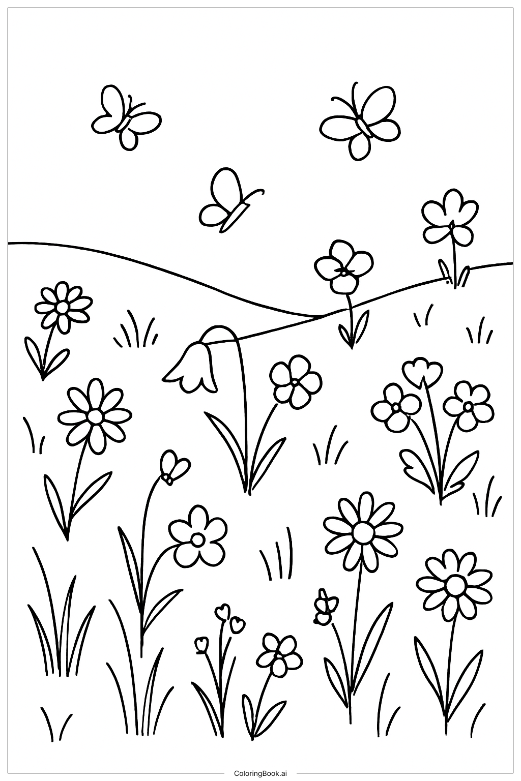 Página para colorear Escena de Prado de Flores Silvestres (Descarga ...