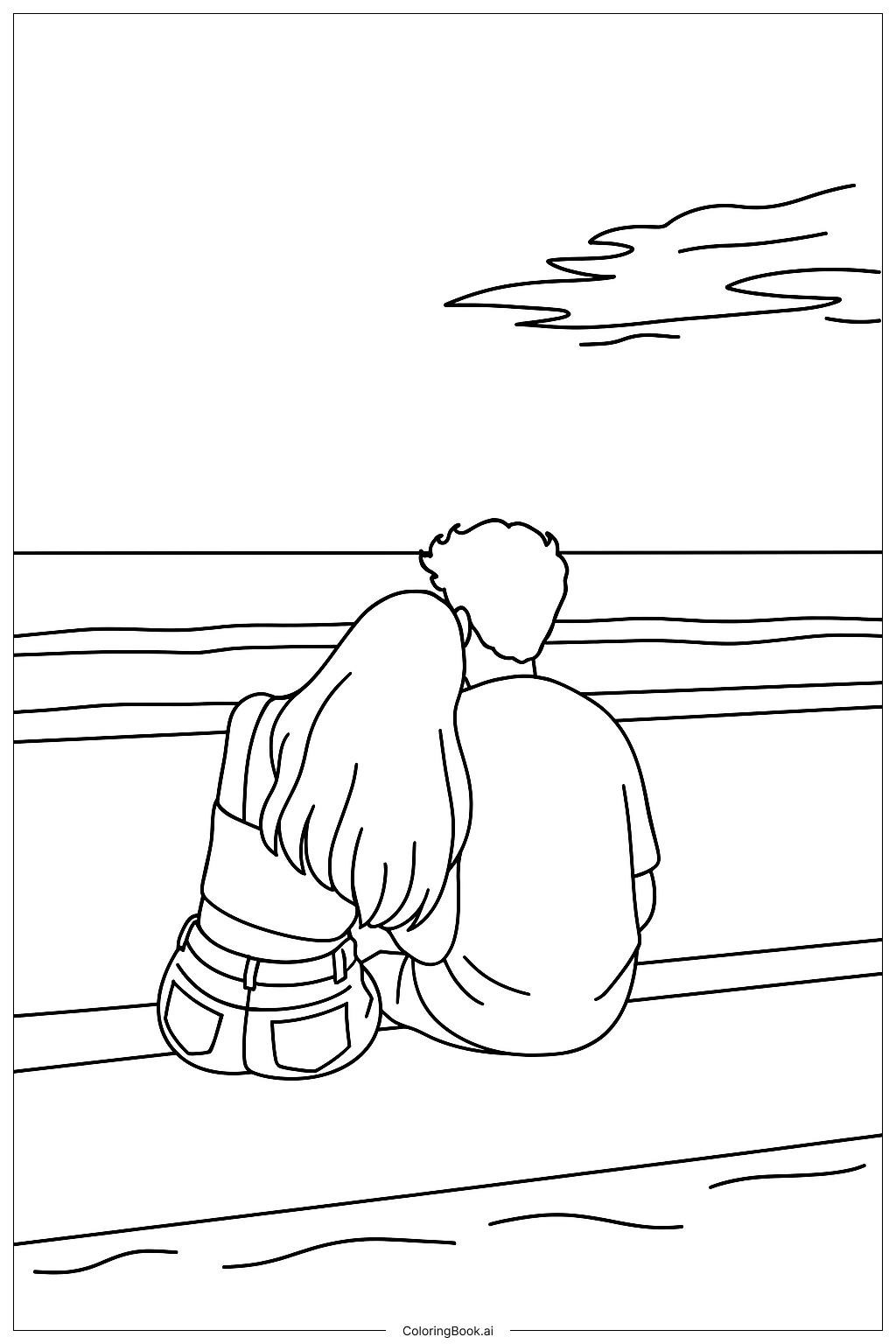 Coloring Page: Peaceful Sunset Moments: A Couple Relishing Calmness by ...