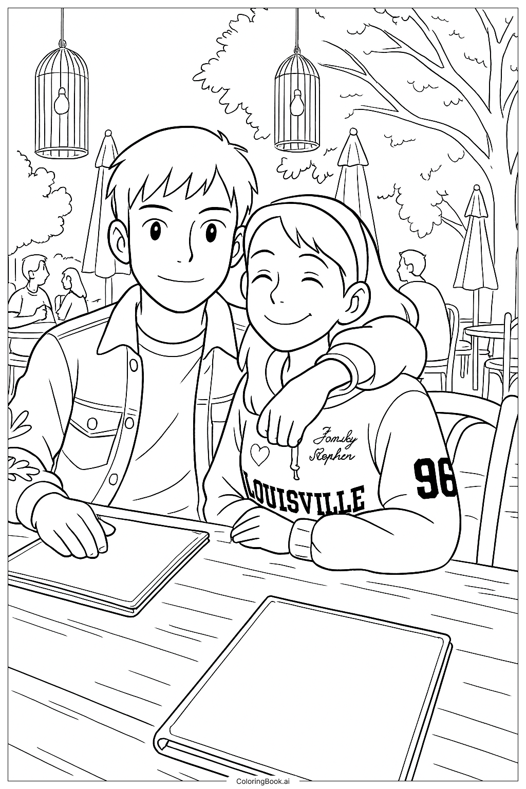 Coloring Page: A Cozy Moment: Young Couple Enjoying Time Together at a ...